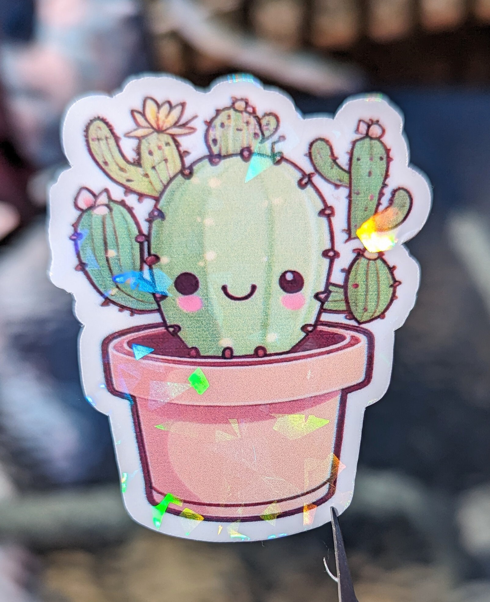 Kawaii Cactus Stickers: Holographic Waterproof Laptop Decals (12 Pieces ...