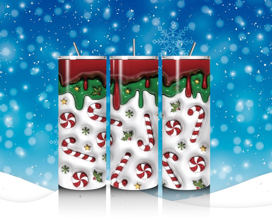 3D Inflated Candy Cane Design Christmas Tumbler, 20 Oz Skinny Tumbler ...