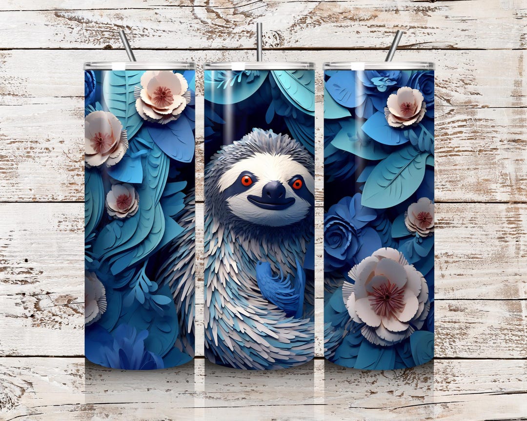 3D Sloth With Flowers Tumbler, 20 Oz Skinny Tumbler, Holiday Christmas ...