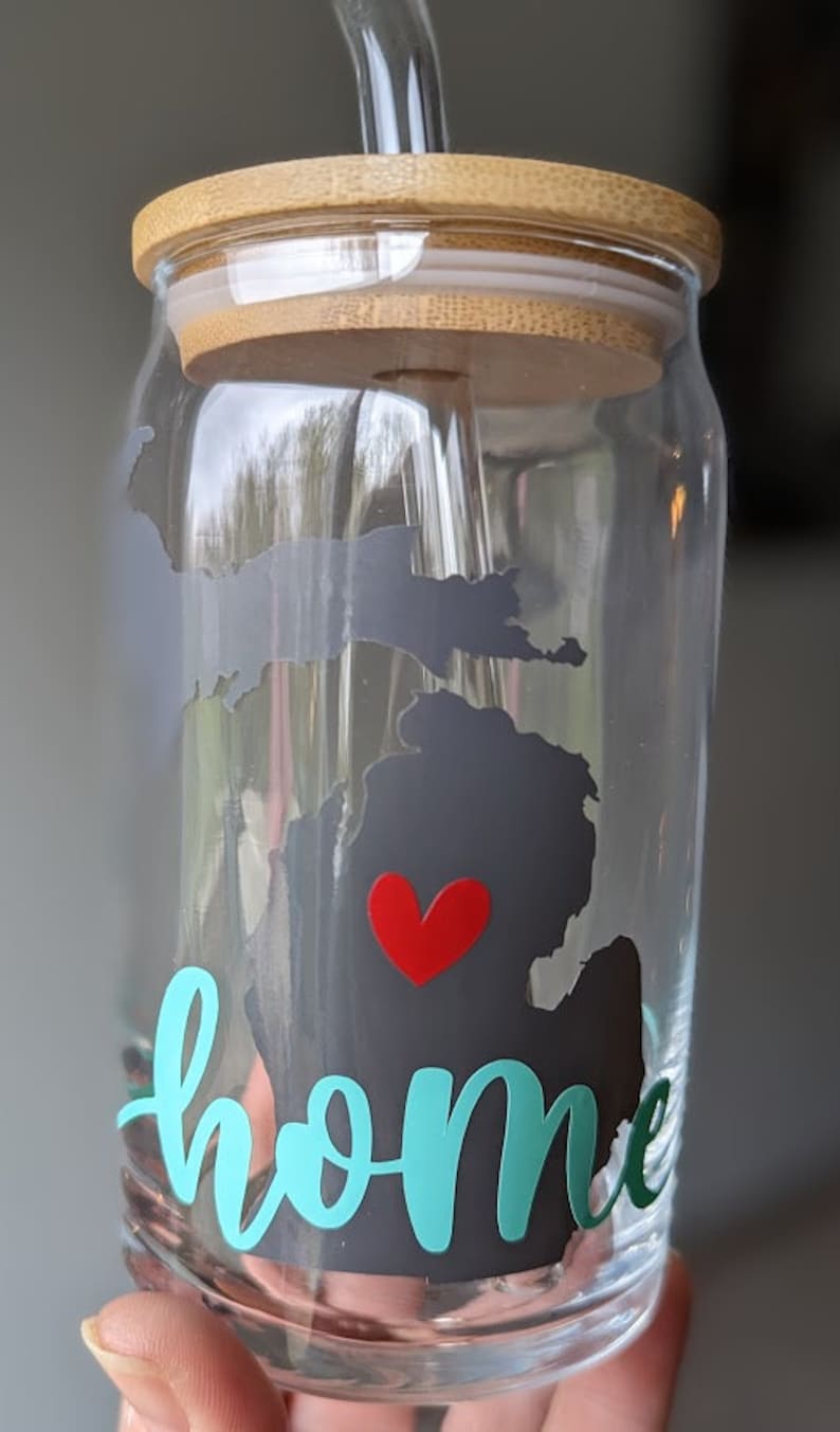 Michigan Libby Soda Glass With Bamboo Lid and Glass Straw, 16 Oz - Etsy