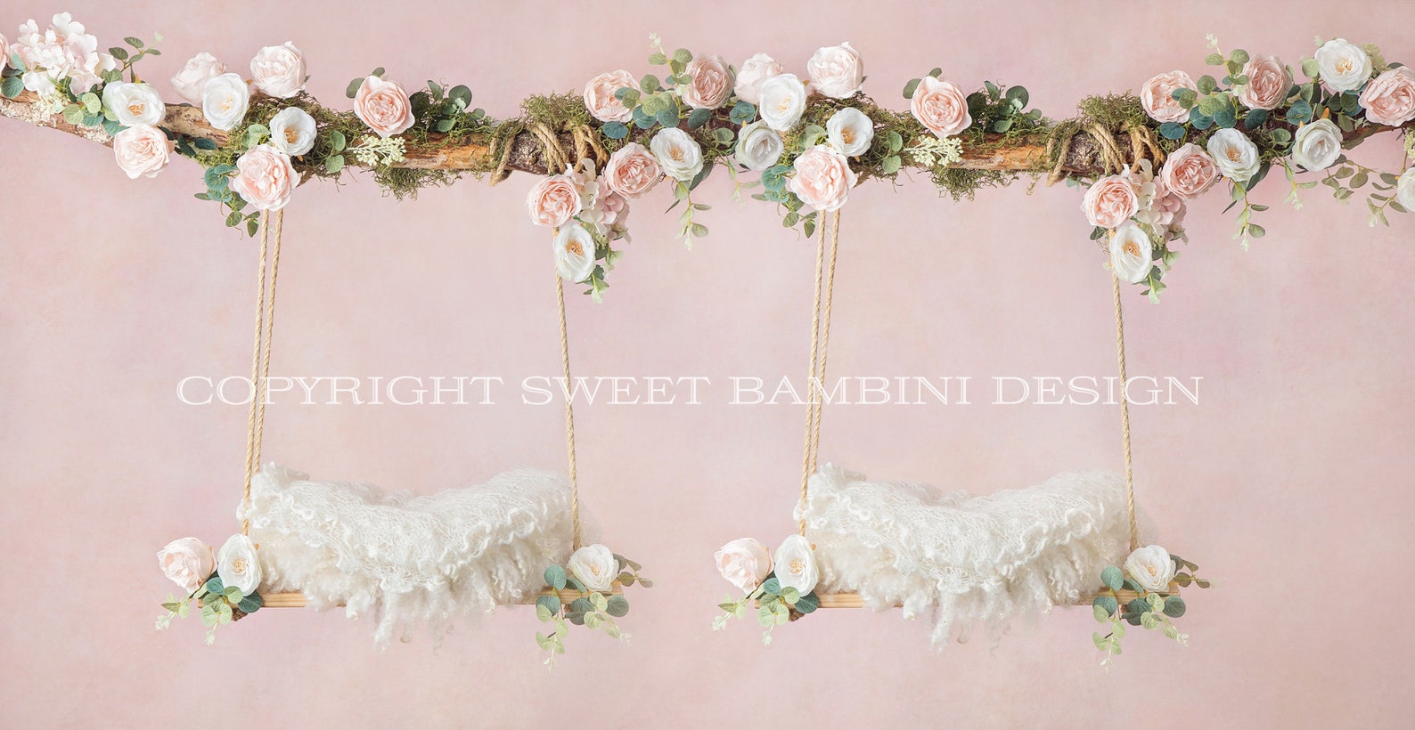 Twin Newborn Digital Backdrop - Wooden Floral Swings Decorated With ...