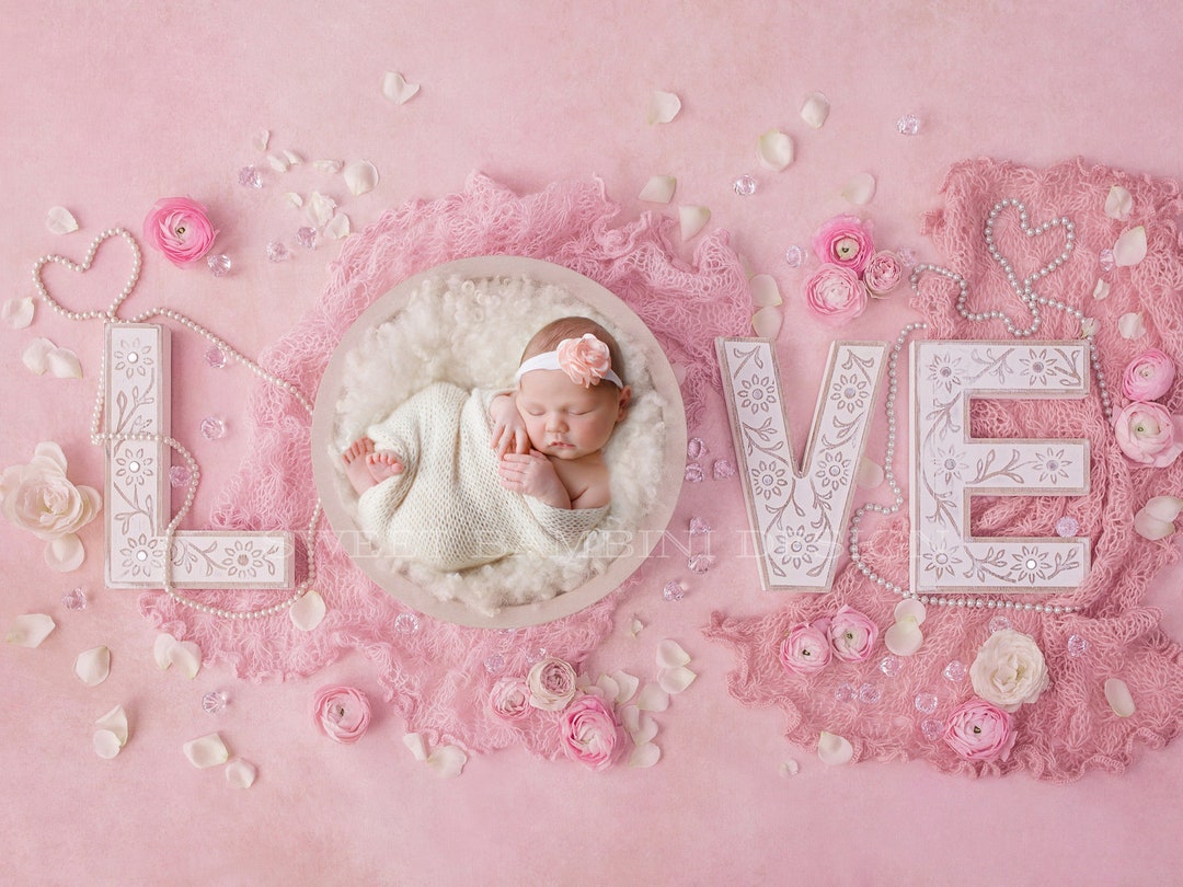 Newborn Digital Backdrop for Girls - Vintage Love With Cream Middle - Etsy
