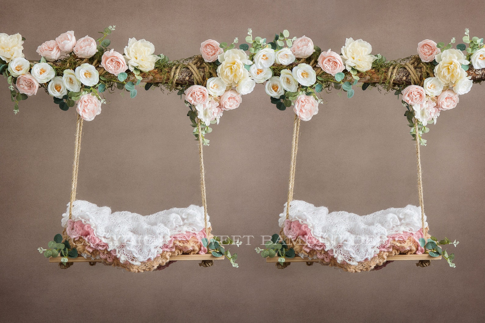 Newborn Digital Backdrop Twin Floral Wooden Swings Decorated - Etsy