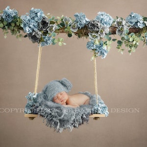 Newborn Digital Backdrop Floral Swing Decorated With Blue - Etsy