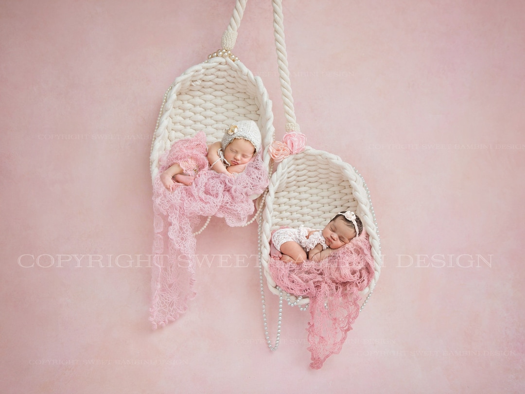 Newborn Twins Digital Backdrop - Twin Hanging Baskets With Pink Wraps ...