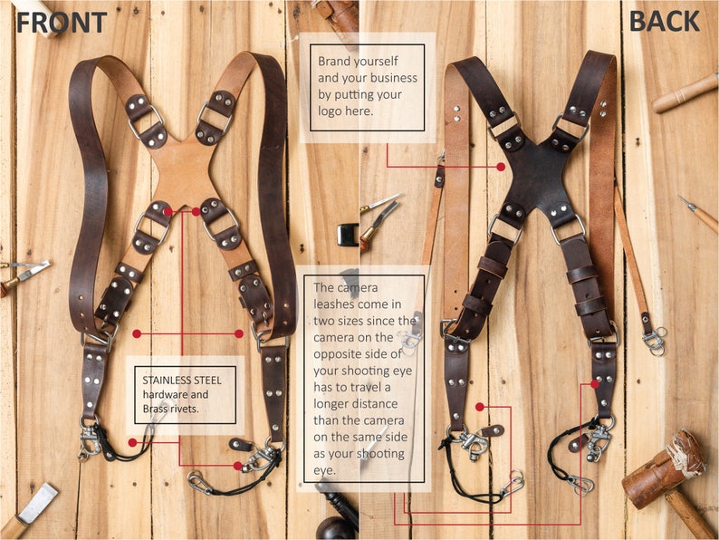 Karig, Leather Dual Camera Harness in Full Grain Water Buffalo, Multi ...