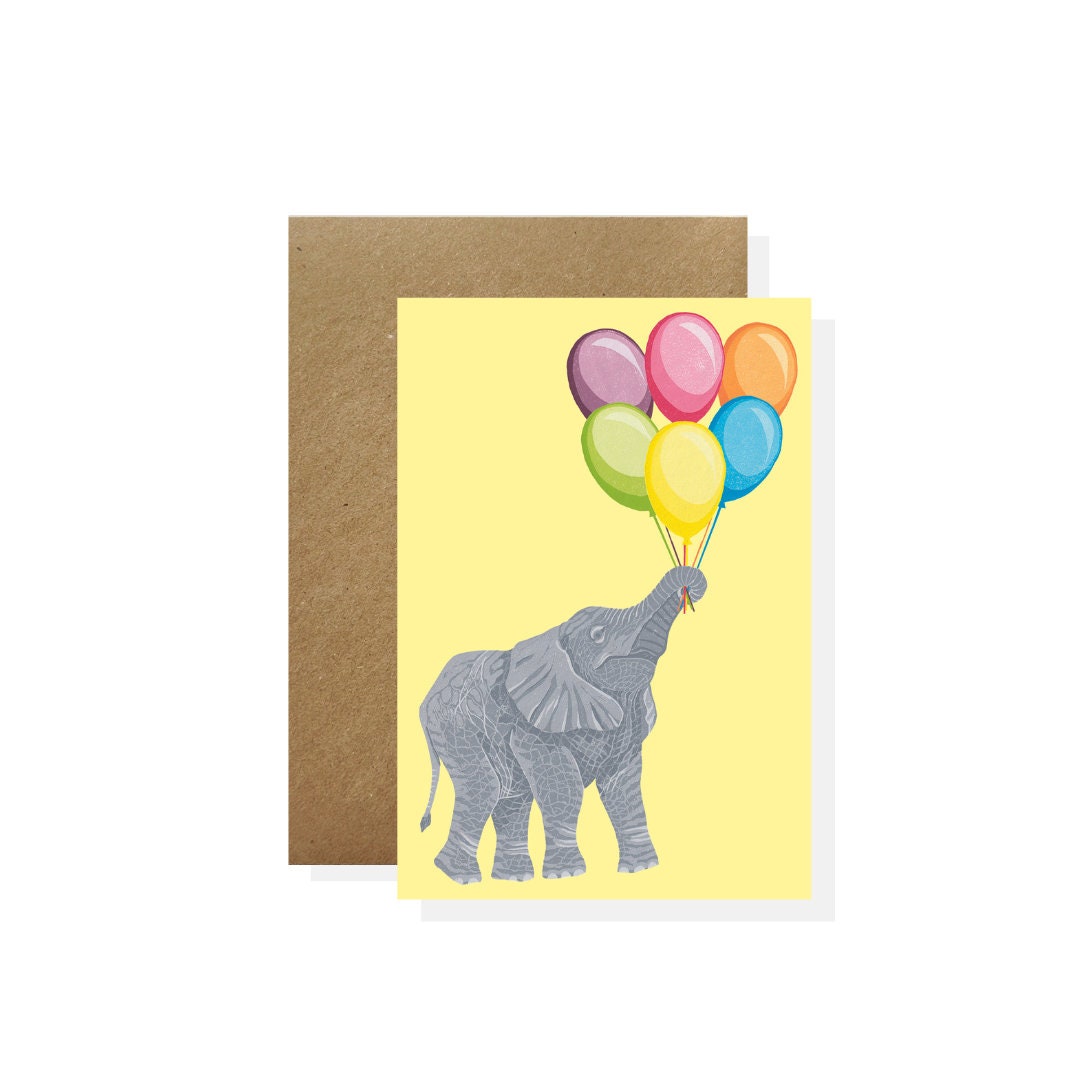 Baby Elephant With Balloons Greeting Card Baby Elephant Card Blank Card ...