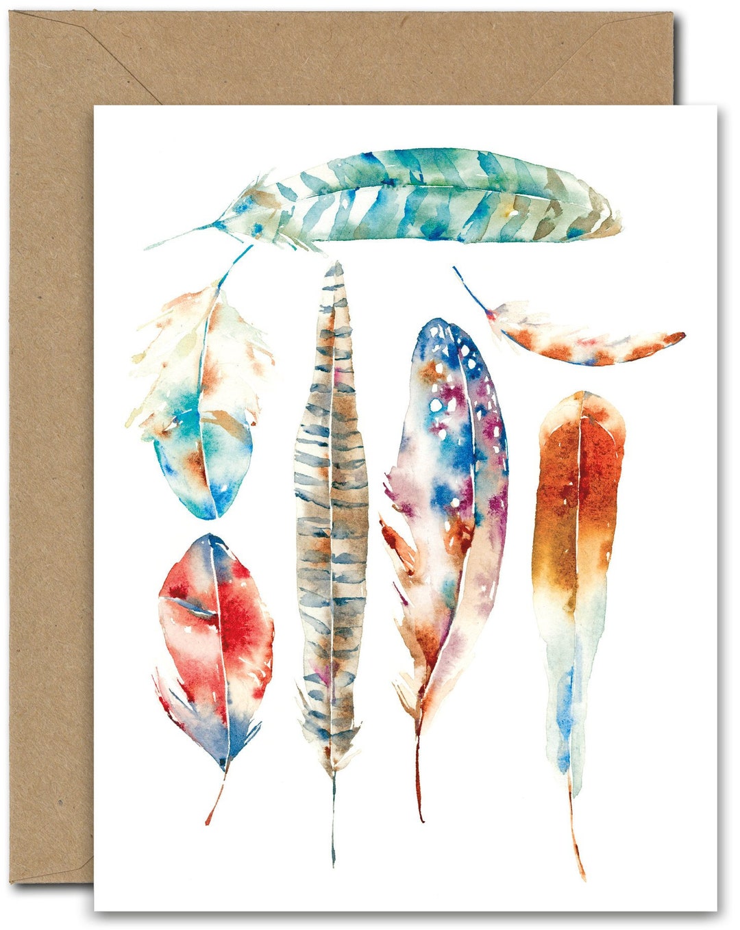 7 Feathers (evry- 5) GREETING CARD, June Watercolor, June Watercolor ...