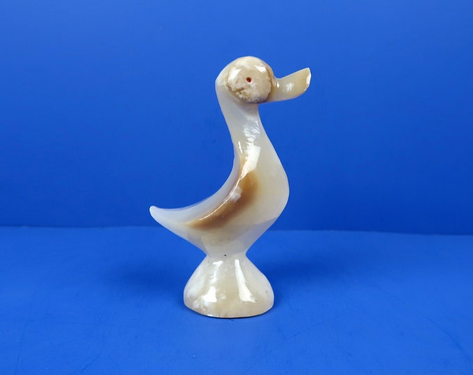 ONYX DUCK Figurine - Vintage Small Hand Carved Stone Alabaster Marble ...