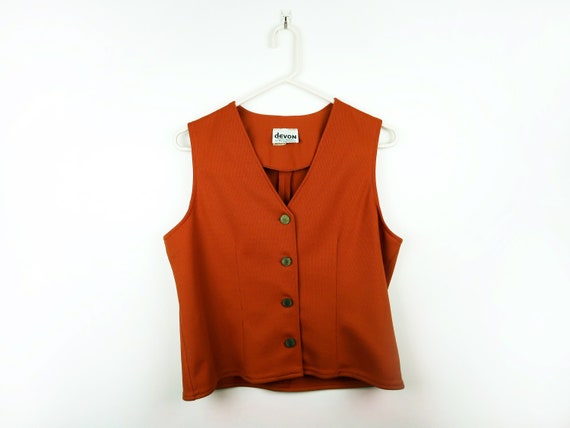 BURNT ORANGE Vest Vintage Sleeveless V Neck Gold Button up | Etsy