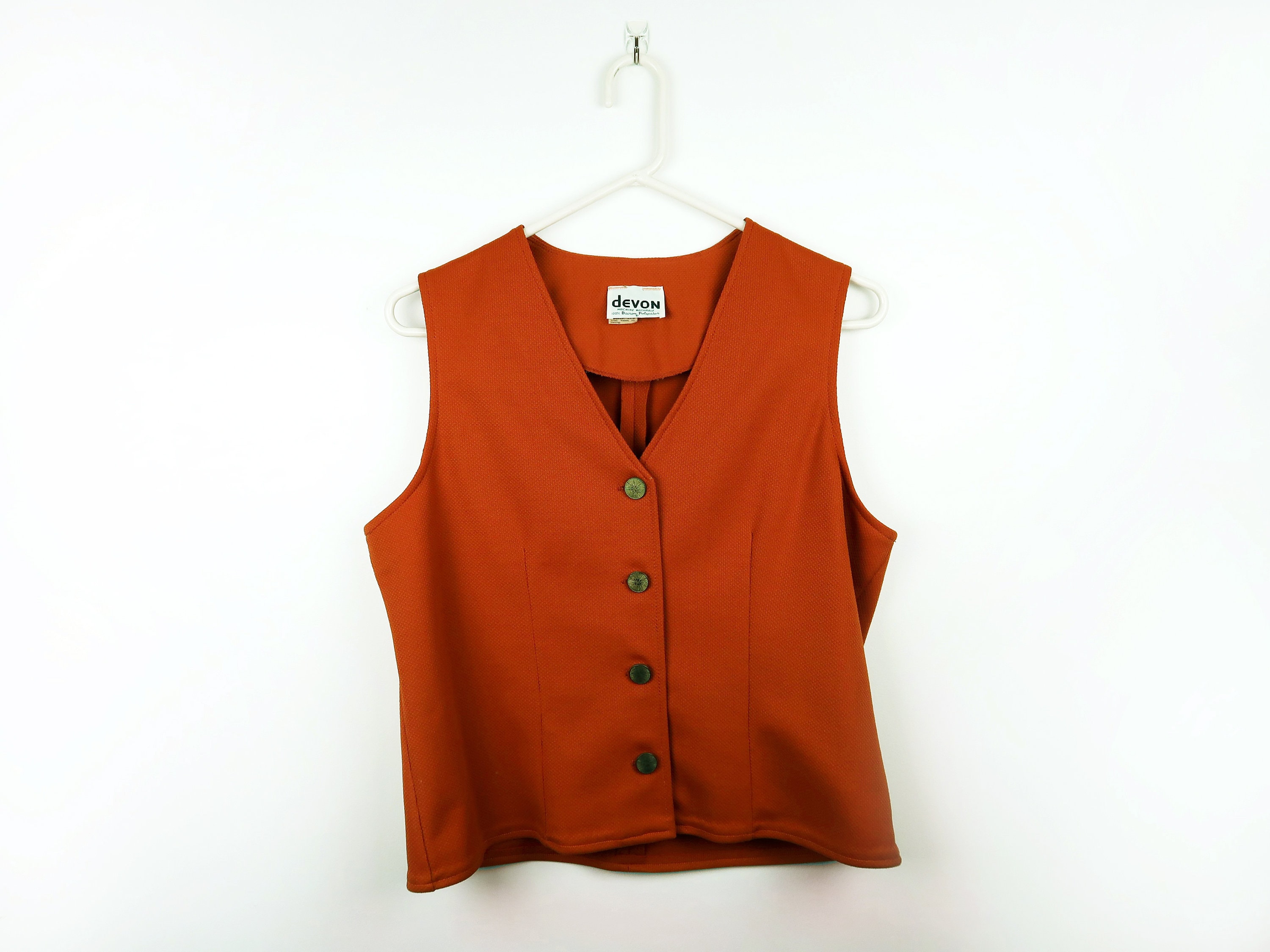 BURNT ORANGE Vest Vintage Sleeveless V Neck Gold Button up | Etsy