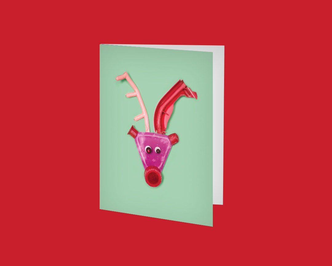 RUDOLPH Christmas Card Art Print Made w/ Beach Plastic Red Nose Nosed ...