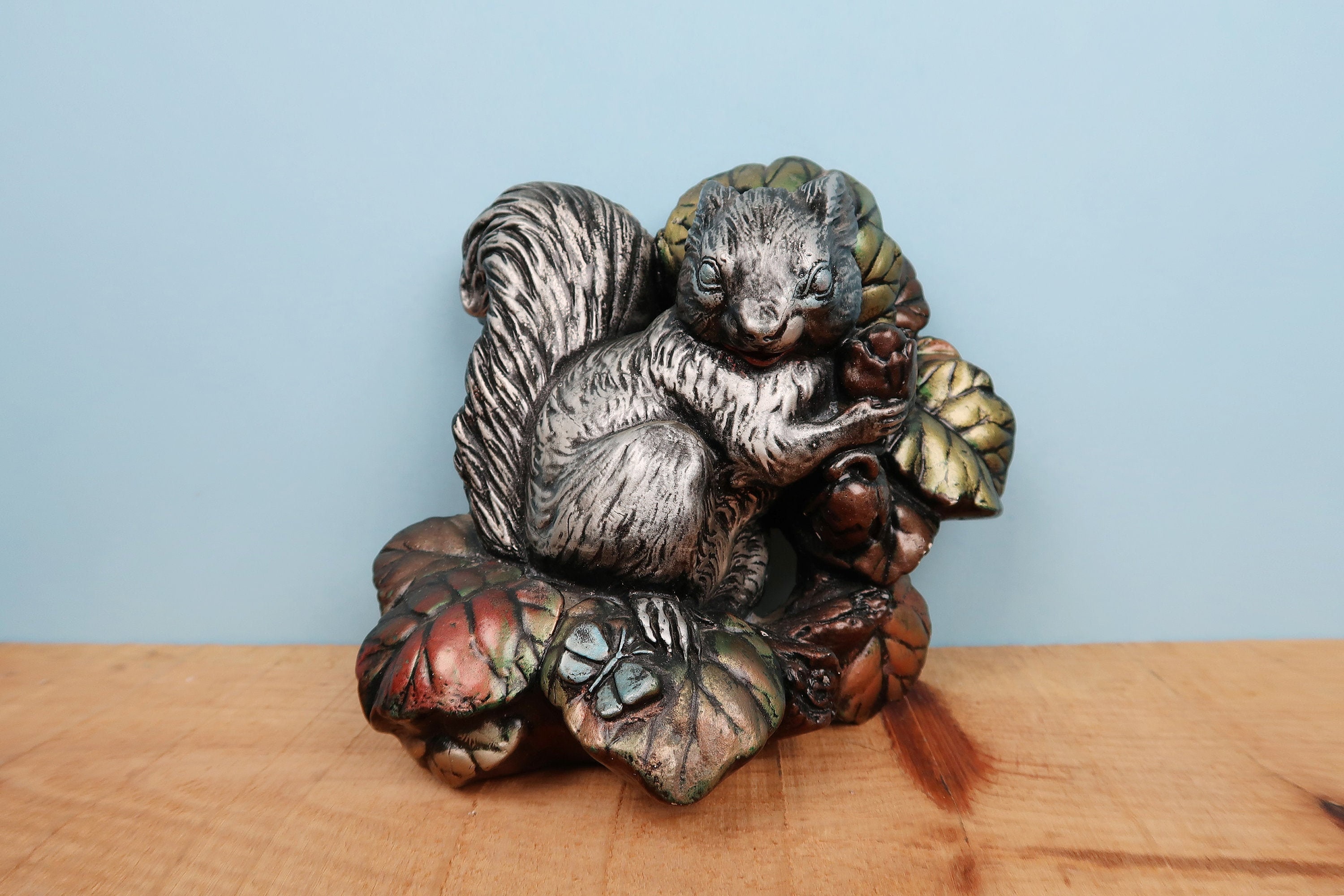 SQUIRREL Wall Decor - Vintage Ceramic Metallic Tree Log Leaves Acorns ...