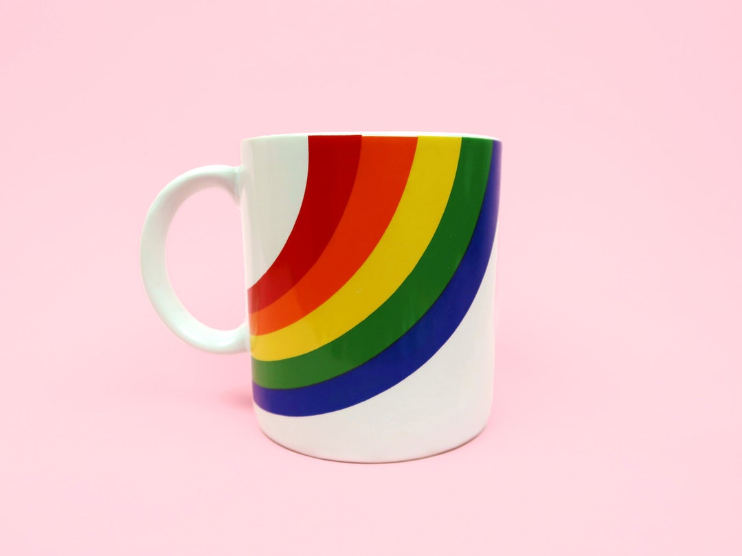 Rainbow Mug Vintage Retro 80s Pride Lgbt Stripes Colorful Art Coffee