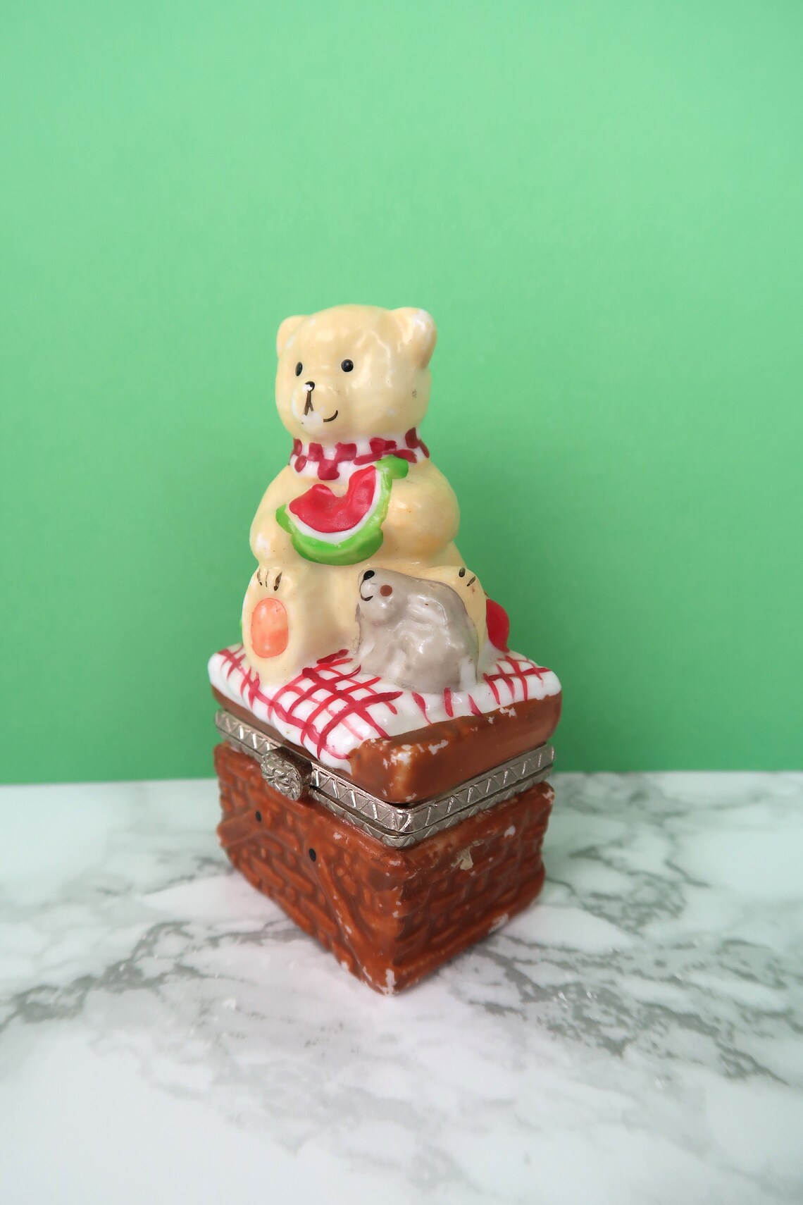 TEDDY BEAR Box Vintage Small Ceramic Jewelry Ring Earring - Etsy