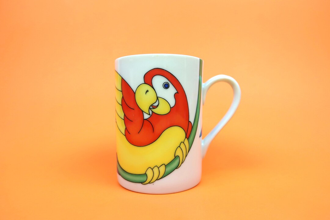PARROT Mug - Vintage Tropical Bird in Ring Colorful Nature Floral ...