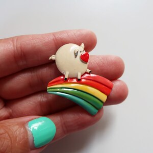 RAINBOW PIG Pin - Vintage Metal Enamel Cloisonne Lapel Brooch Accessory ...