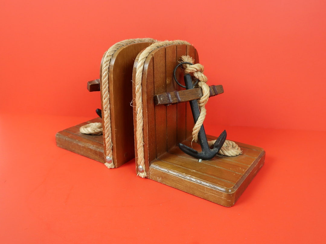 ANCHOR Bookends - Vintage Nanco Wood Sculpture Art - Boat Ship Sailing ...