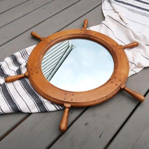 SHIP WHEEL Mirror - Vintage Maple Wood Helm Round - Boat Boating ...