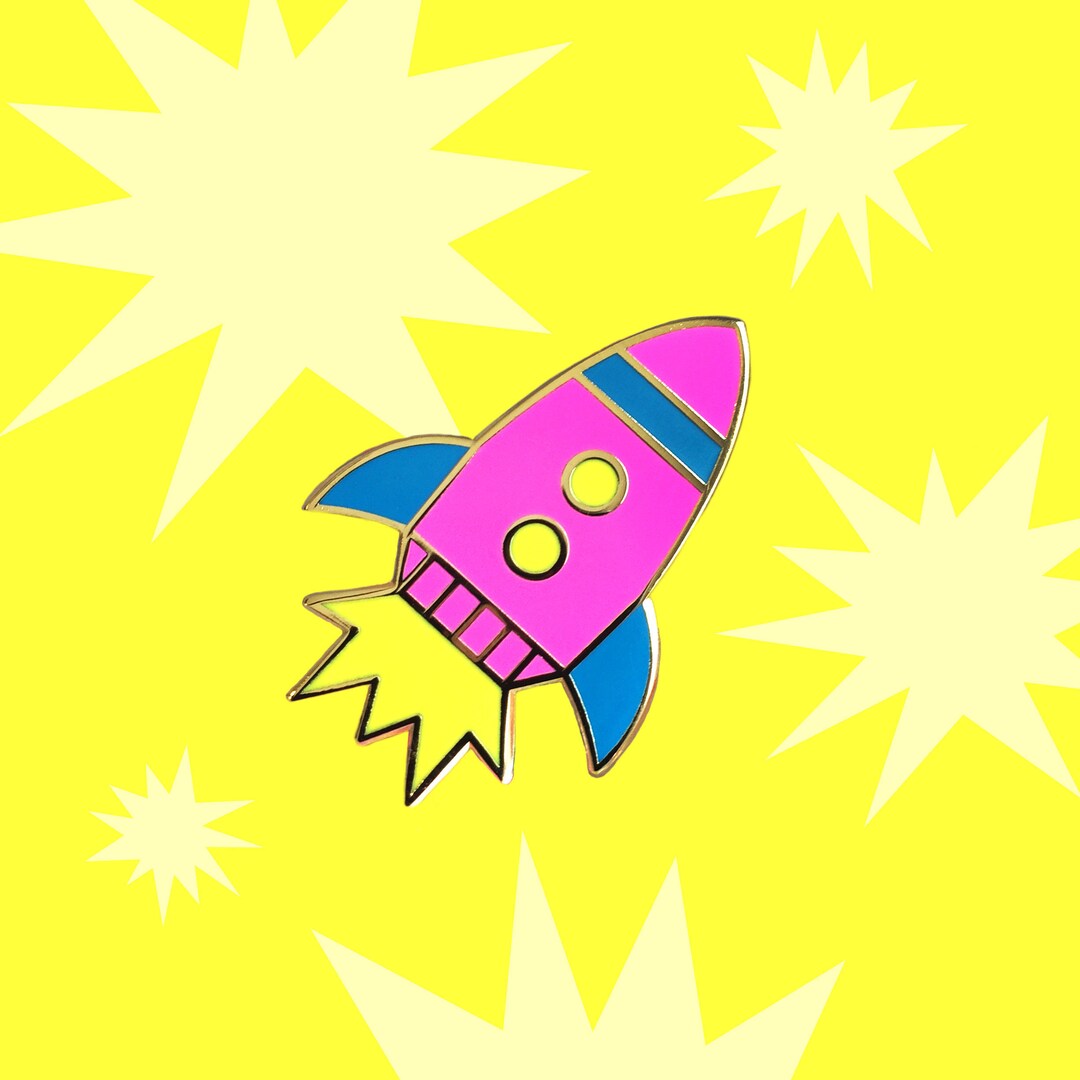 ROCKET SHIP Pin - Neon Pink Enamel Hard Cloisonne Lapel Brooch Rubber ...