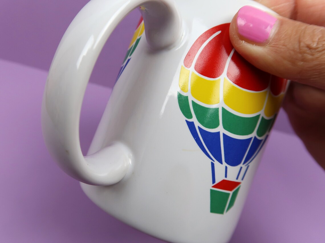 RAINBOW Hot Air Balloon Mug - Vintage Ceramic Colorful Coffee Tea Cup ...
