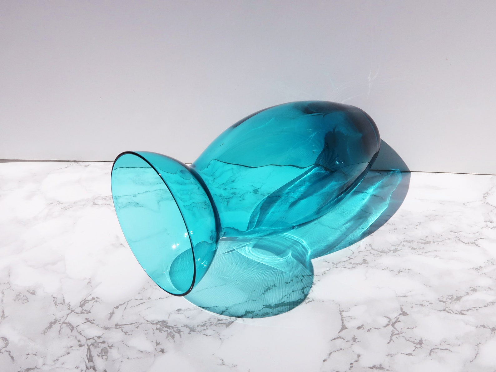 AQUA GLASS Vase Vintage Oval Round Bulbous Bud Blue | Etsy