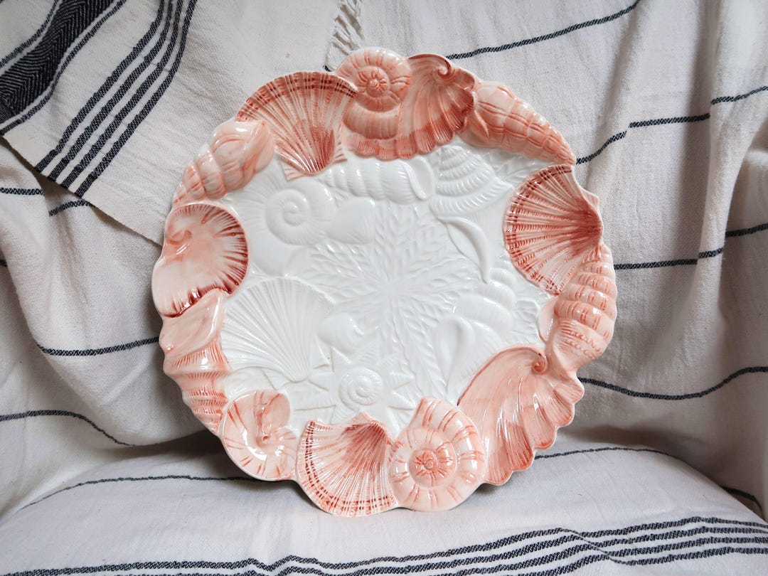 SEASHELL Plate - Vintage Ceramic Porcelain Large Serving Dish - Scallop ...