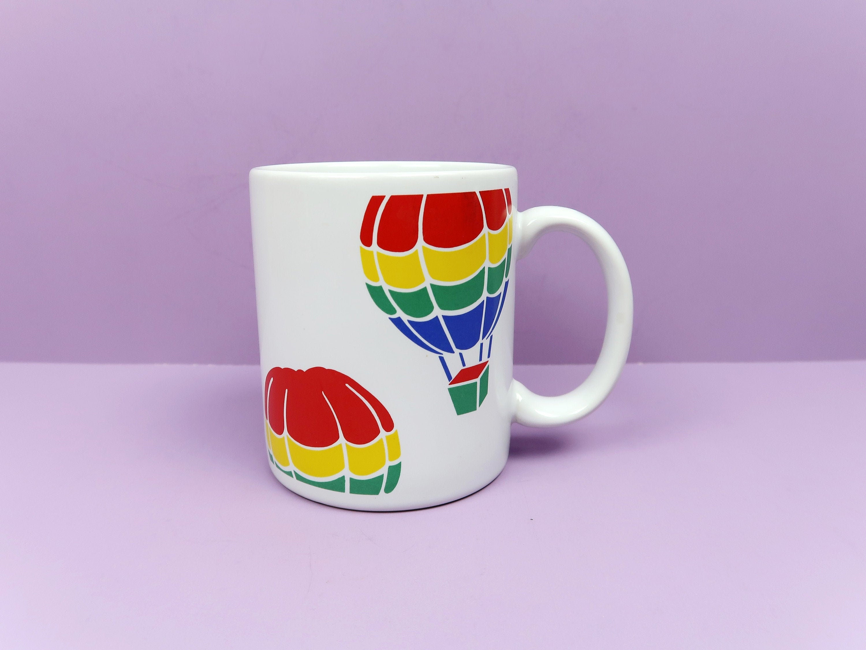 RAINBOW Hot Air Balloon Mug - Vintage Ceramic Colorful Coffee Tea Cup ...