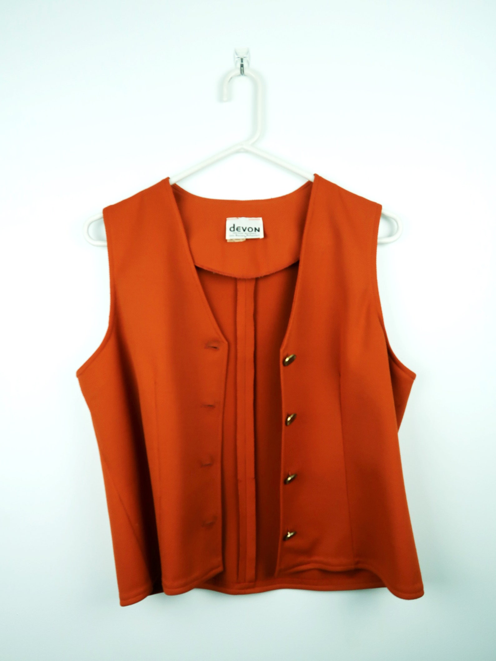 BURNT ORANGE Vest Vintage Sleeveless V Neck Gold Button up | Etsy