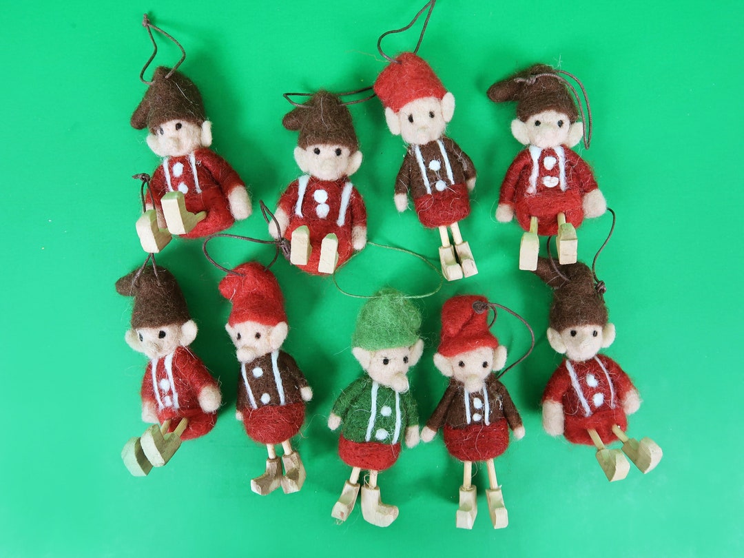 FELT ELF Ornaments - Vintage Wool Wood Woodland Gnome Doll Figurine Set ...