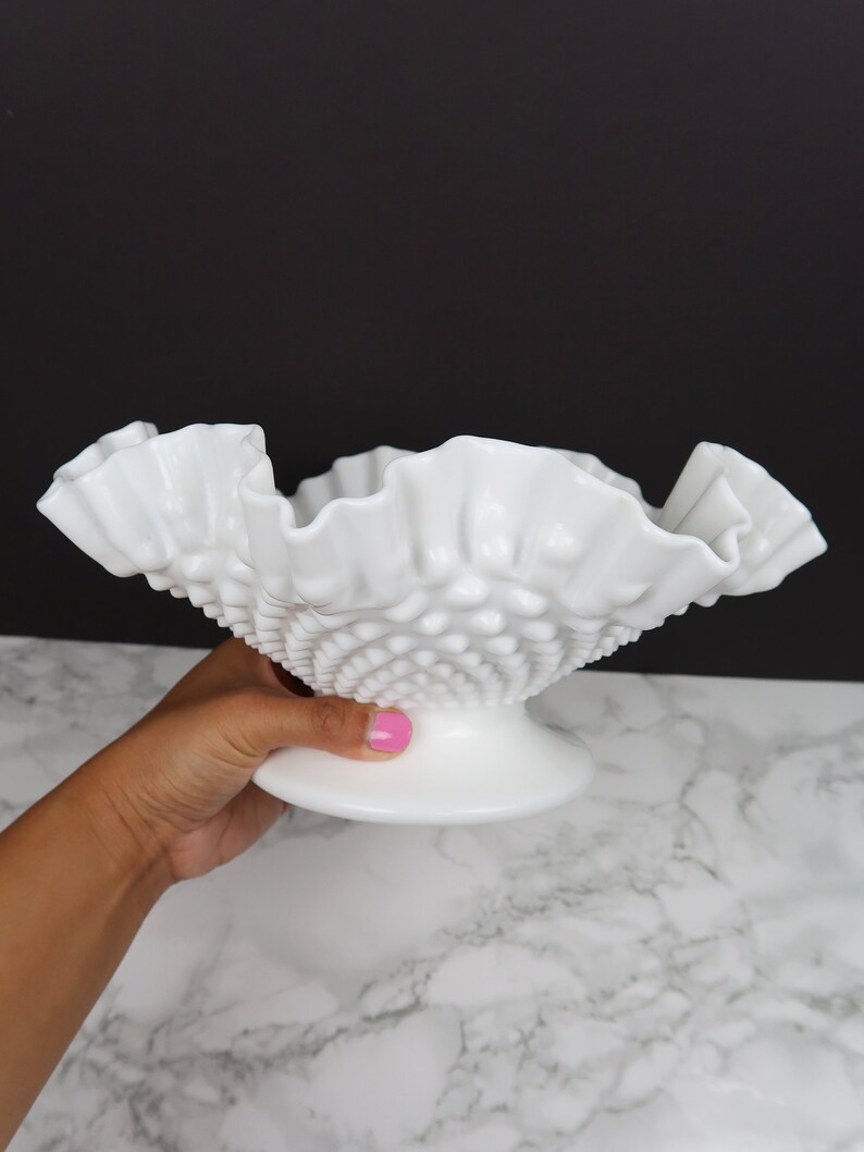 HOBNAIL RUFFLE Bowl Vintage Fenton Milk Glass Double - Etsy
