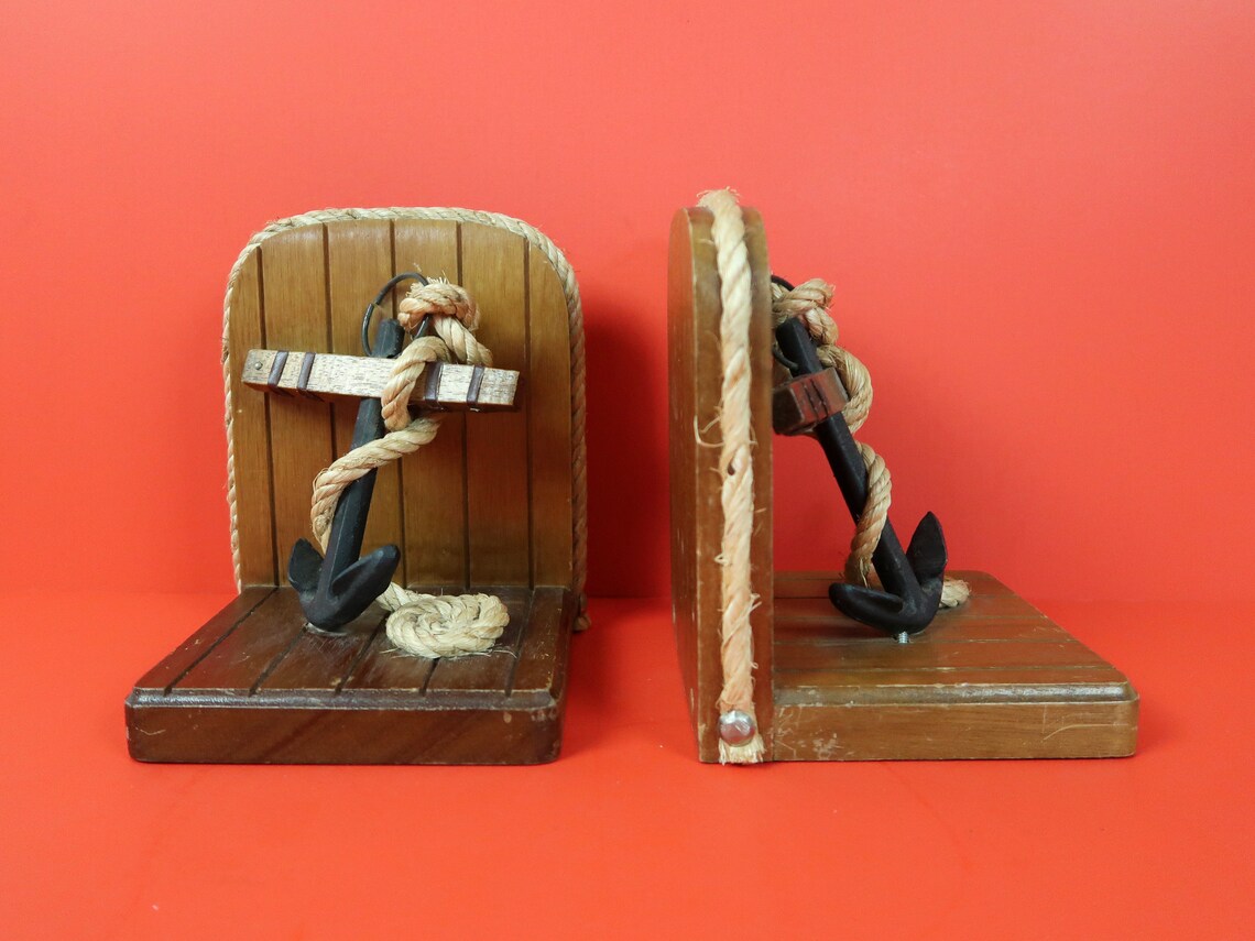 ANCHOR Bookends Vintage Nanco Wood Sculpture Art Boat Ship | Etsy
