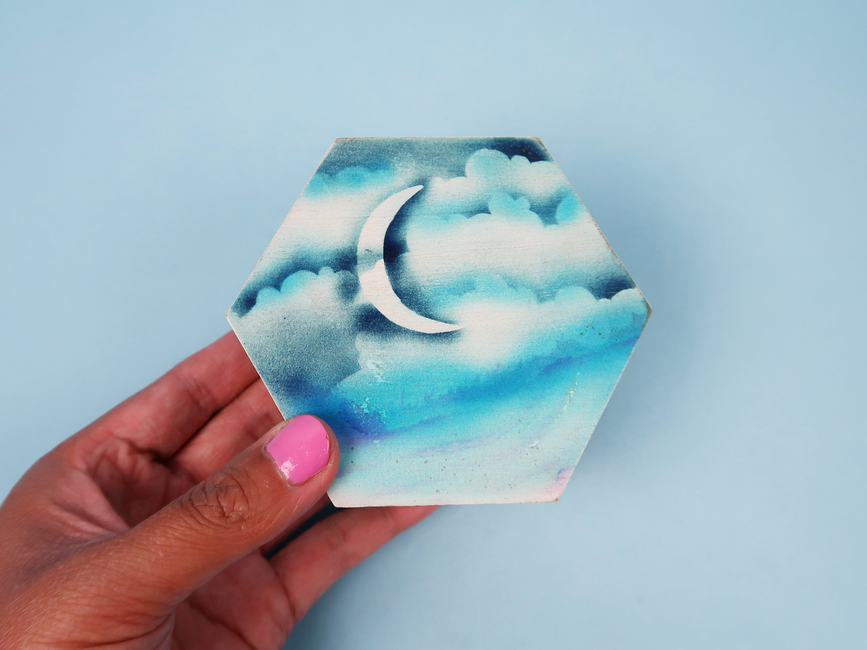 MOON & CLOUDS Box Vintage Wooden Hand Painted Airbrushed | Etsy