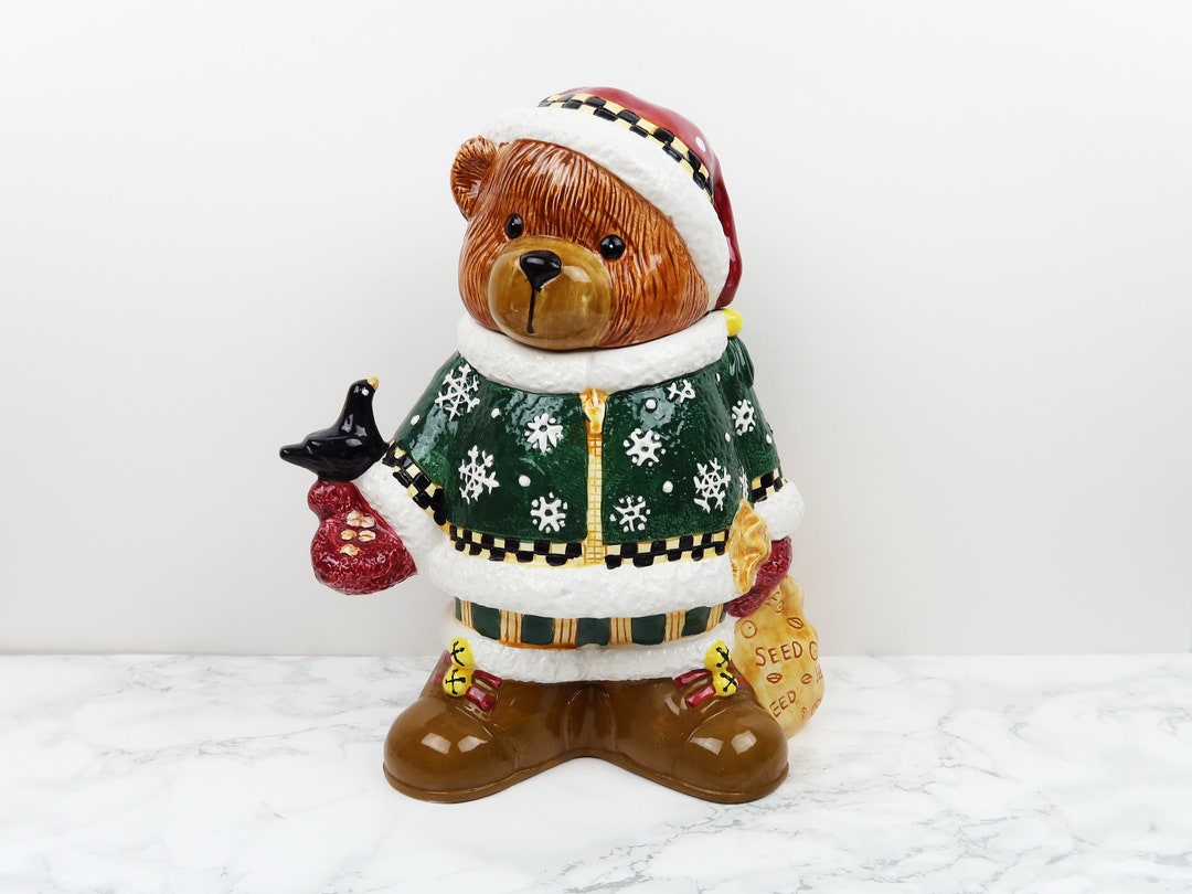 HOLIDAY BEAR Cookie Jar - Vintage Debbie Mumm Sakura Ceramic Canister ...
