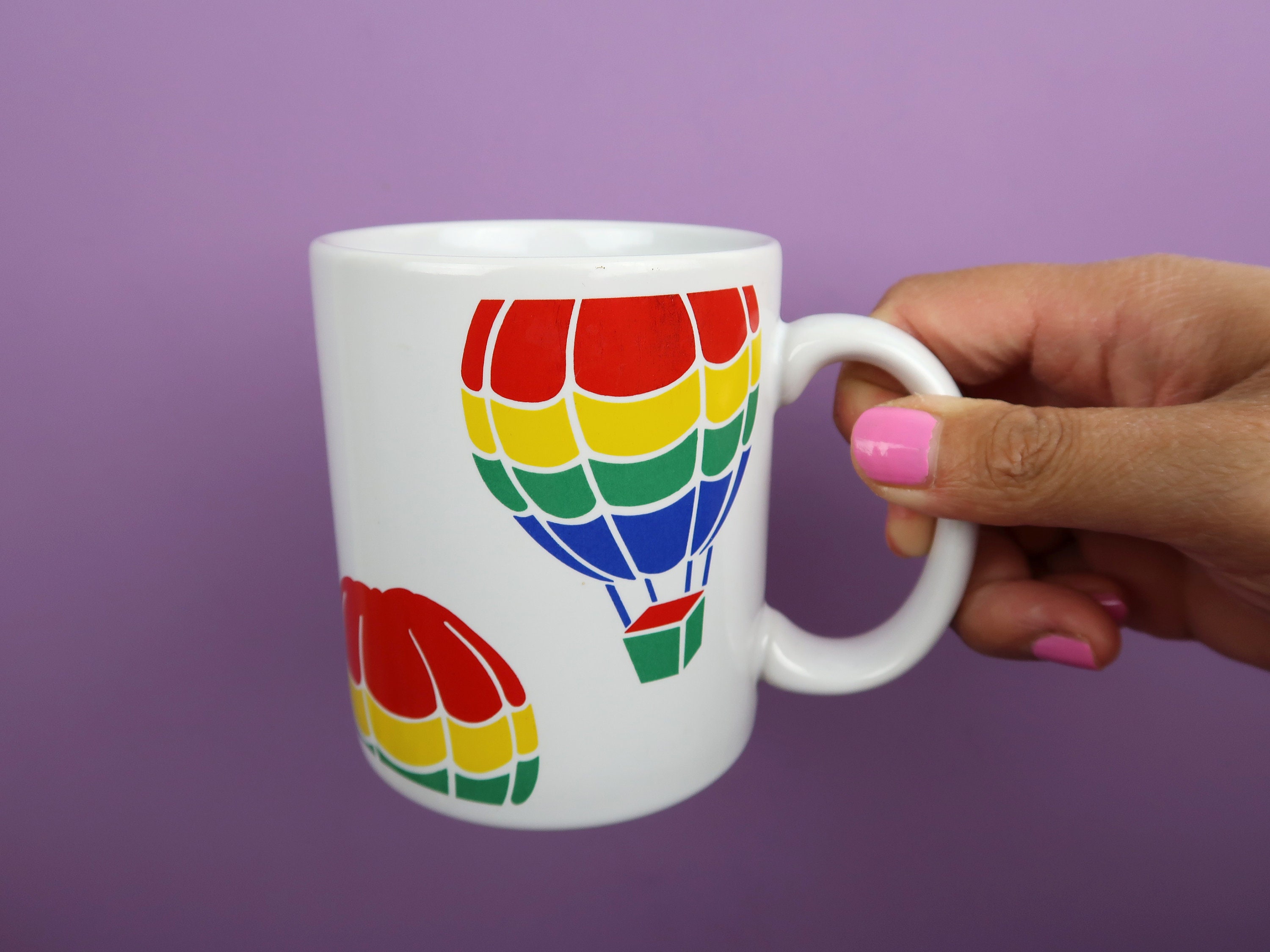 RAINBOW Hot Air Balloon Mug - Vintage Ceramic Colorful Coffee Tea Cup ...