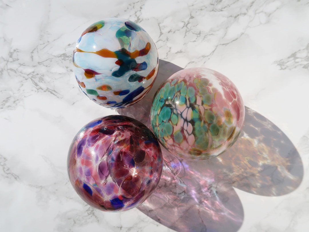 STAINED GLASS Ball Ornaments - Vintage Colorful Round Sphere Art Accent ...