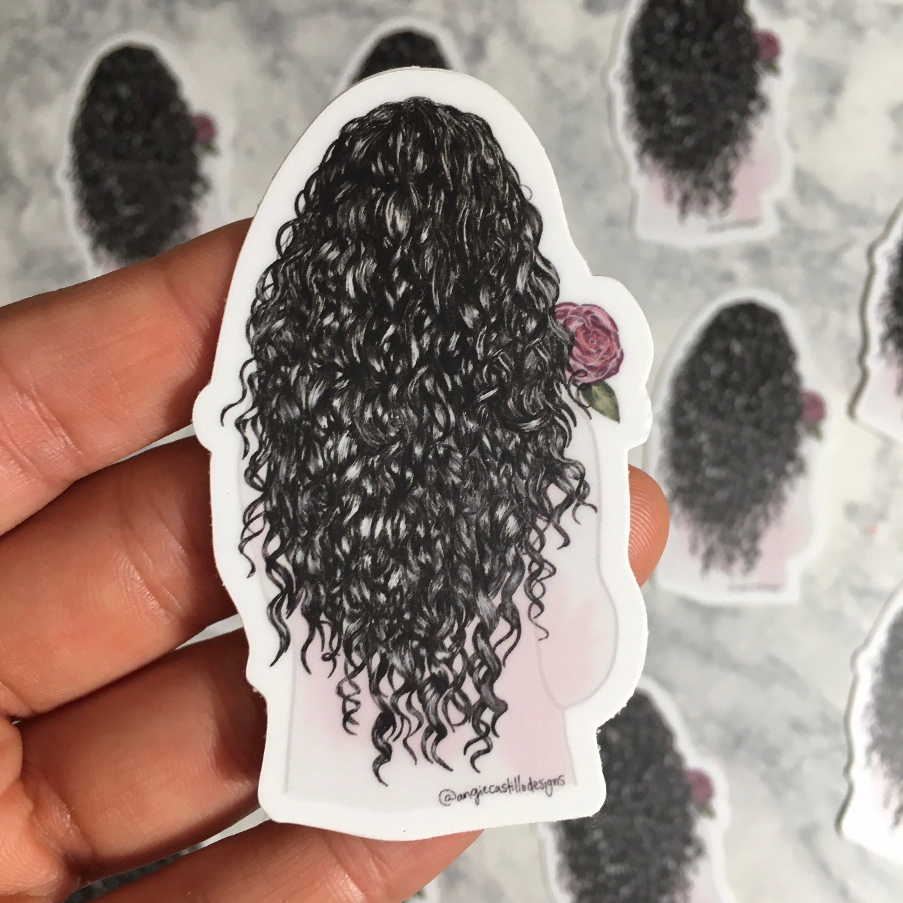 Cute Waterproof Floral Curly Hair Girl Stickers - Etsy