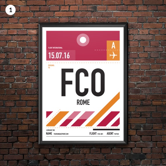 Rome Iata Code Personalized Rome City Airport Codes Print In Style Of