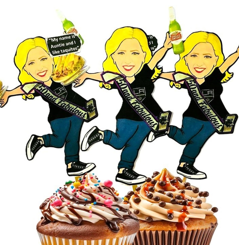 Custom Cartoon Birthday Cupcake Toppers, Funny 50 Birthday Decoration ...