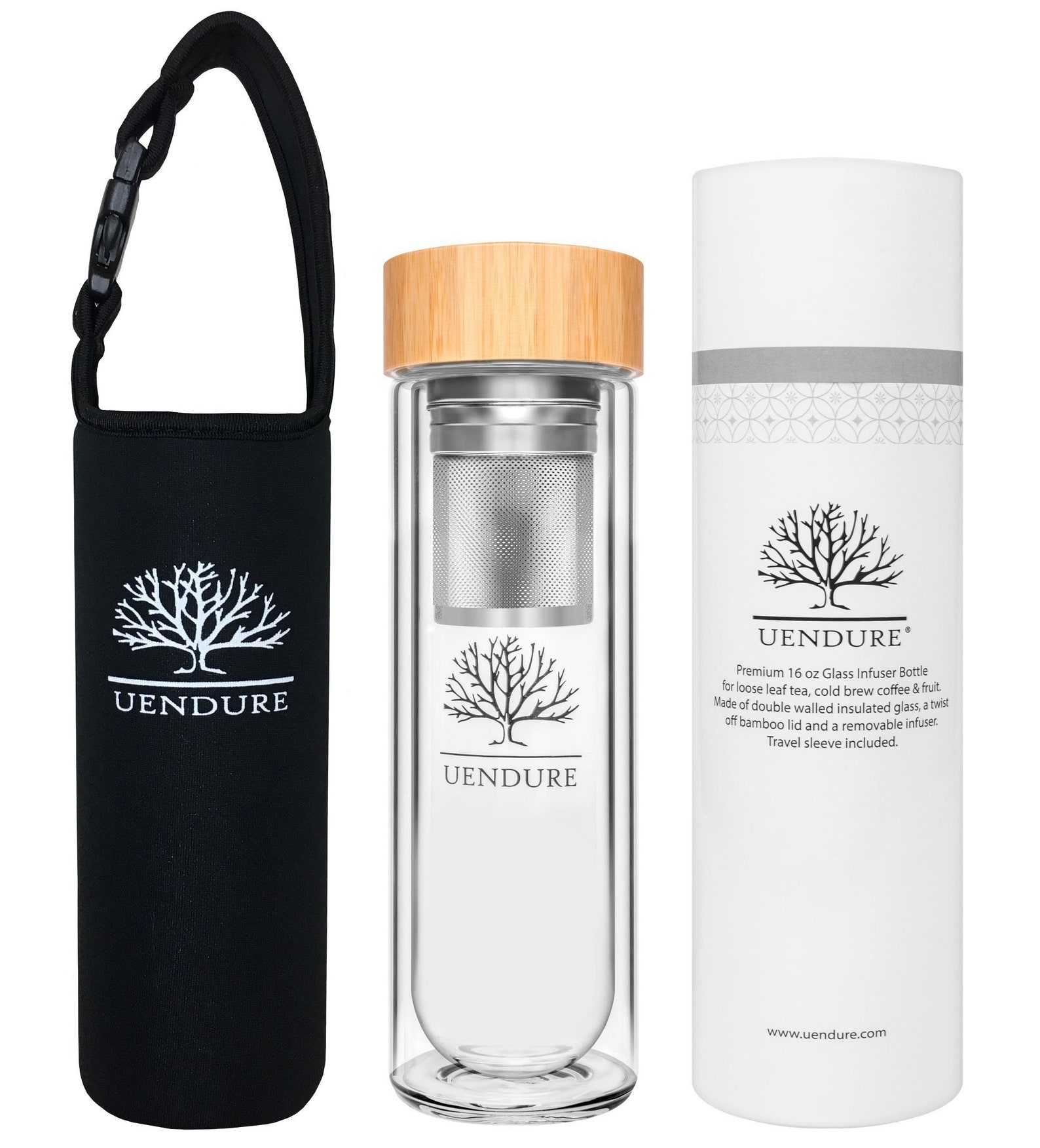 Uendure Tea Strainer - 18oz Glass Tea Infuser Bottle W/bamboo Lid ...