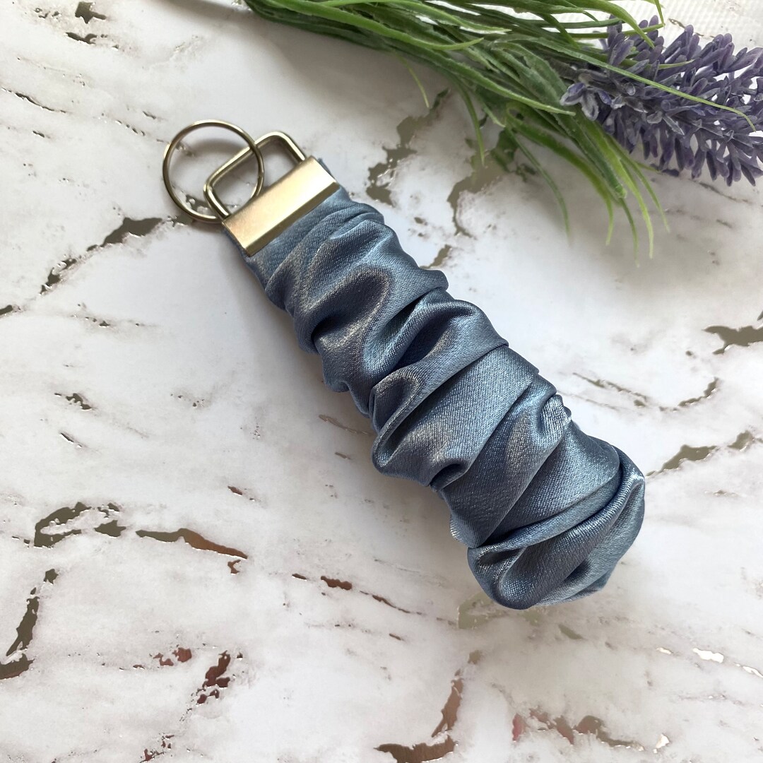 Blue Satin Scrunchie Keychain Scrunchie Key Fob Ring Scrunchie Keyring ...