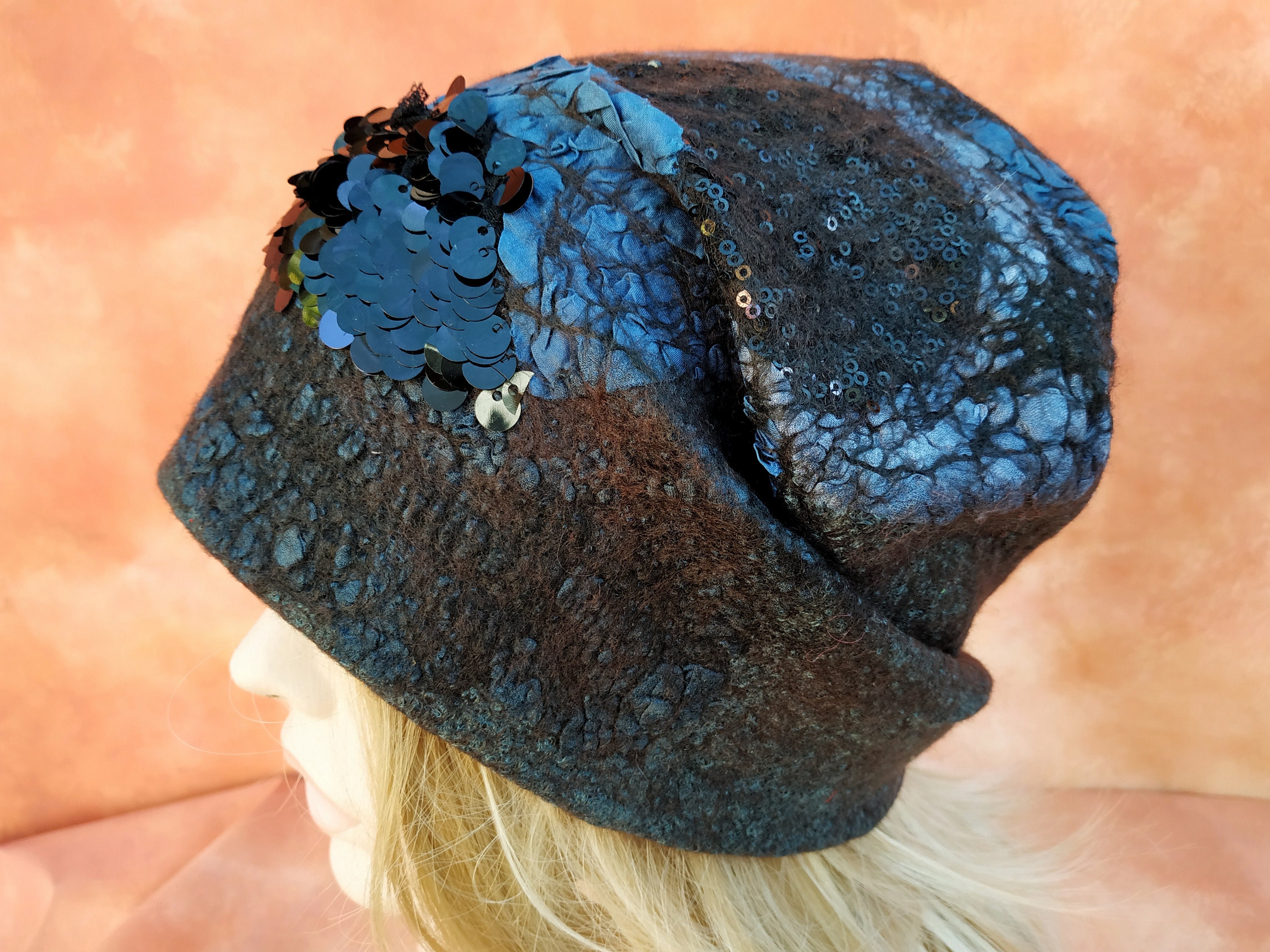Handmade Beanie Made With Merino Wool, Nuno Felted With Silk Fabric ...