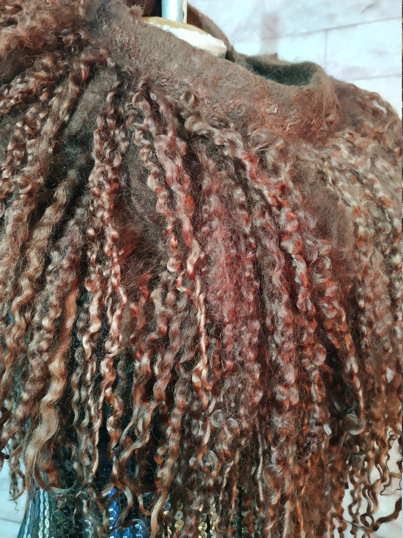 Felted Fur Collar fringe Raw wool locks Сape Shawl Warmer | Etsy