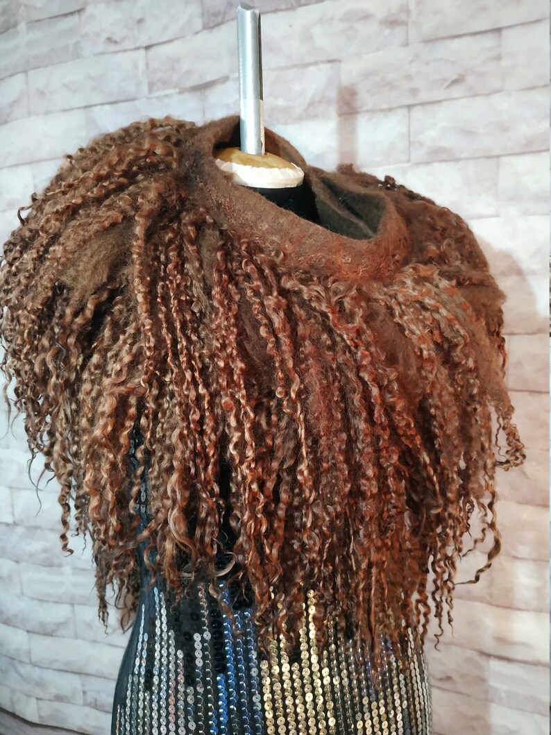 Felted Fur Collar fringe Raw wool locks Сape Shawl Warmer | Etsy