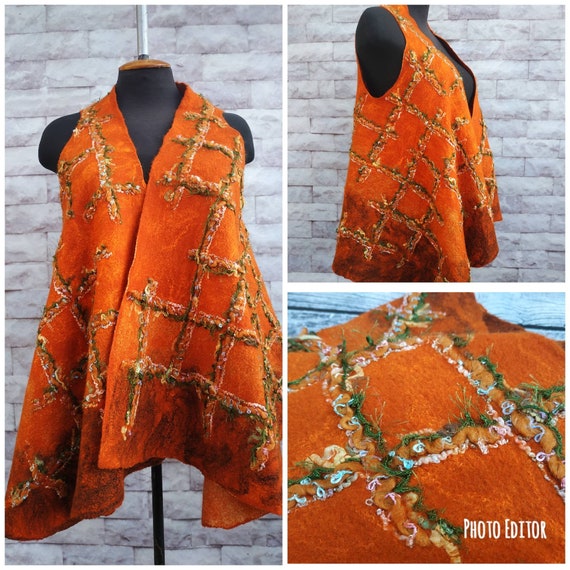 Felted wool vest wet felted vest Winter vest fiber art | Etsy