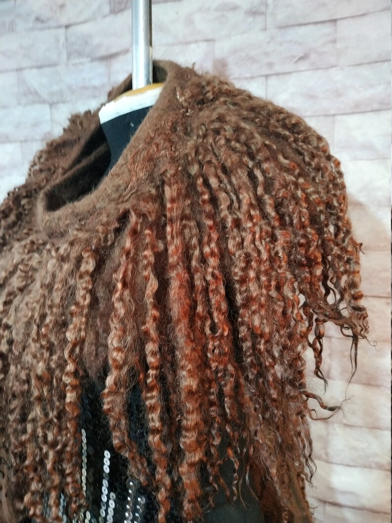 Felted Fur Collar fringe Raw wool locks Сape Shawl Warmer | Etsy