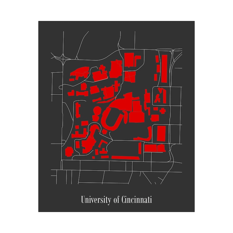 University of Cincinnati Bearcats Campus Minimalist Map Poster Dark - Etsy