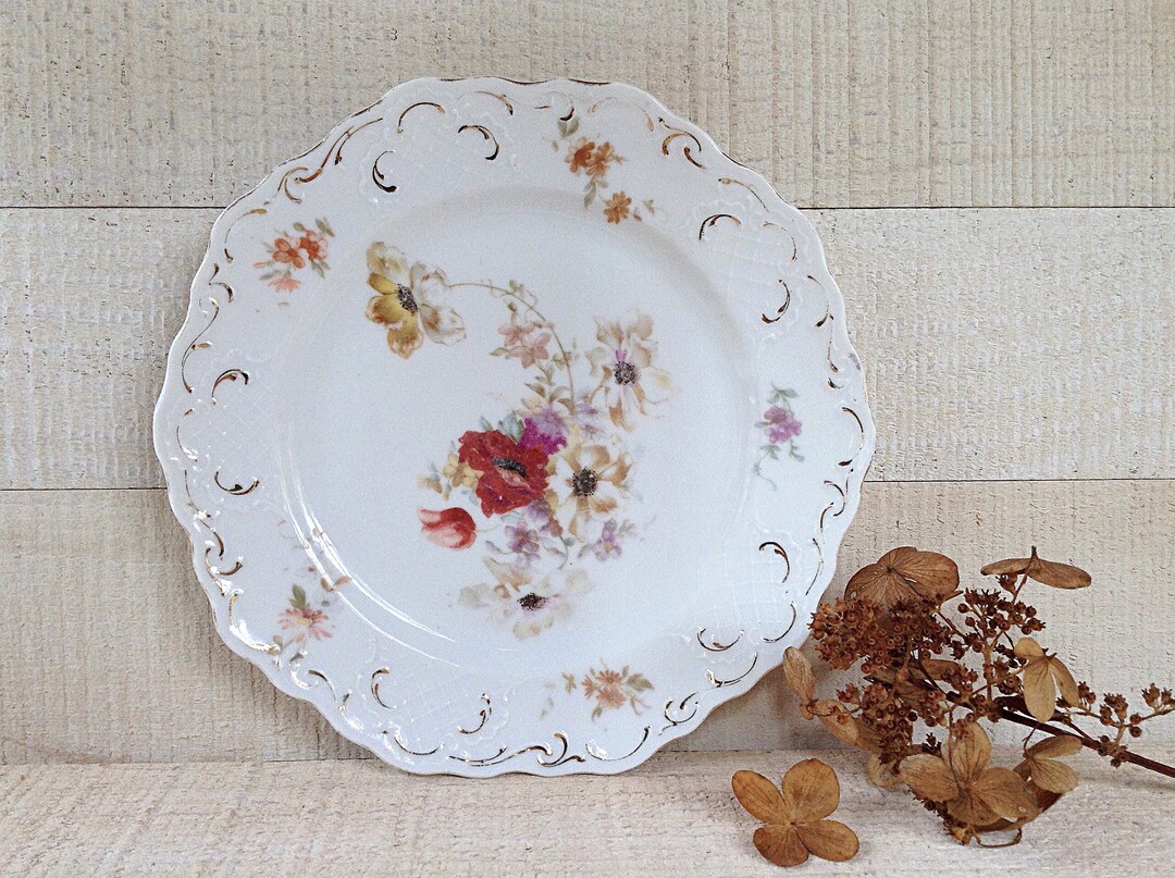 Red and Tan Floral Porcelain Side Plate - Etsy