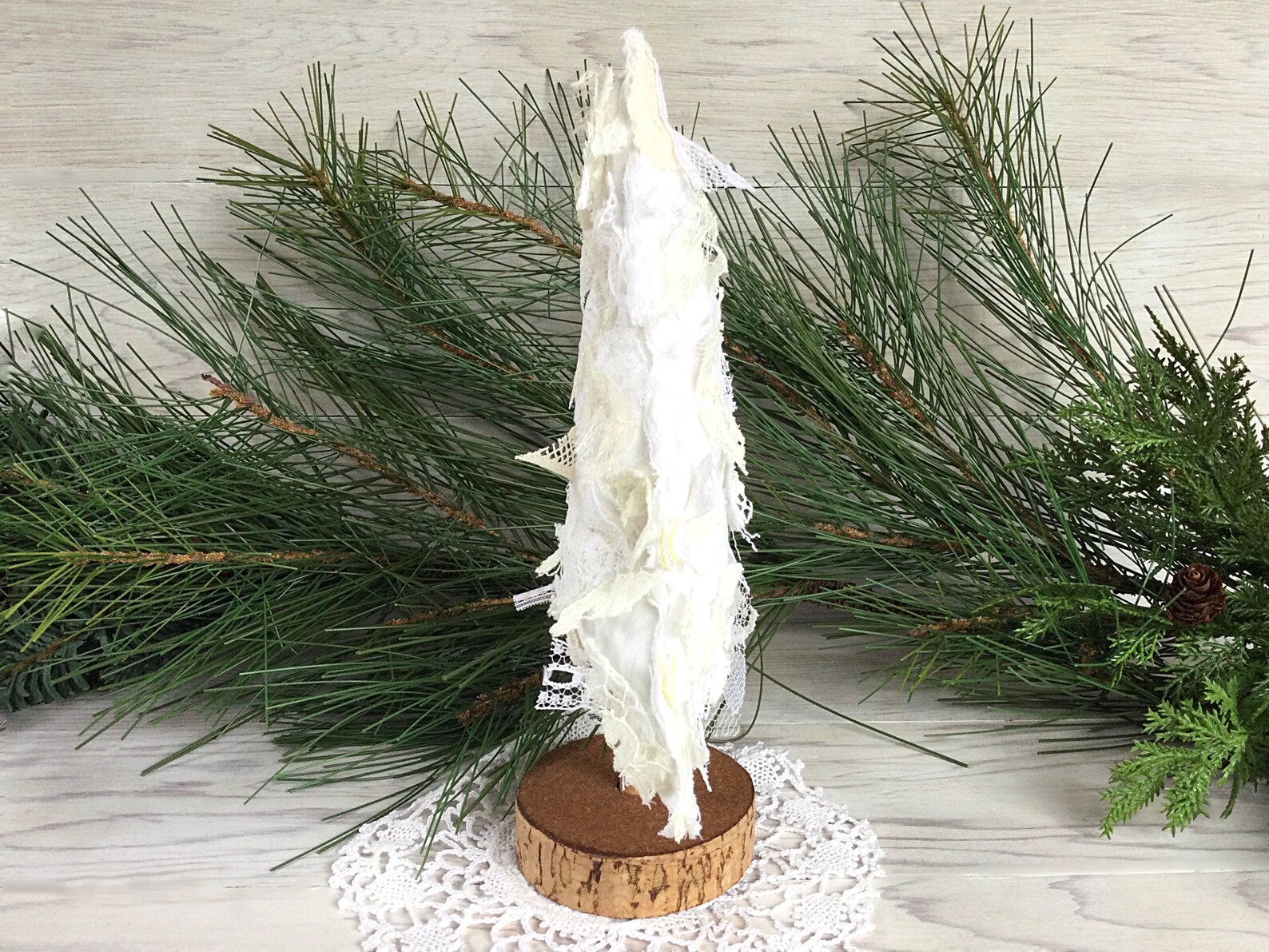 White Quilted Tabletop Tree With Lace - Etsy