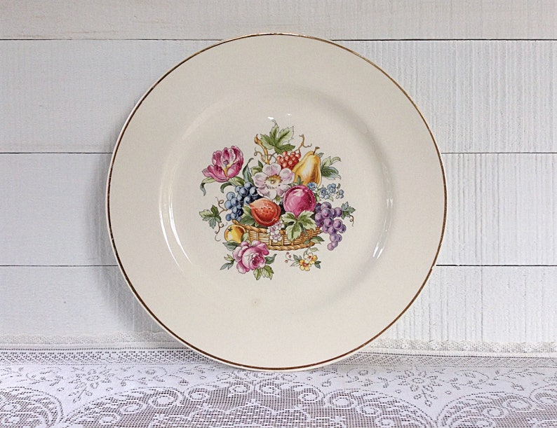 Bakerite by Harker, Gold Rimmed Plate, Fruit and Flowers, Lovelace ...
